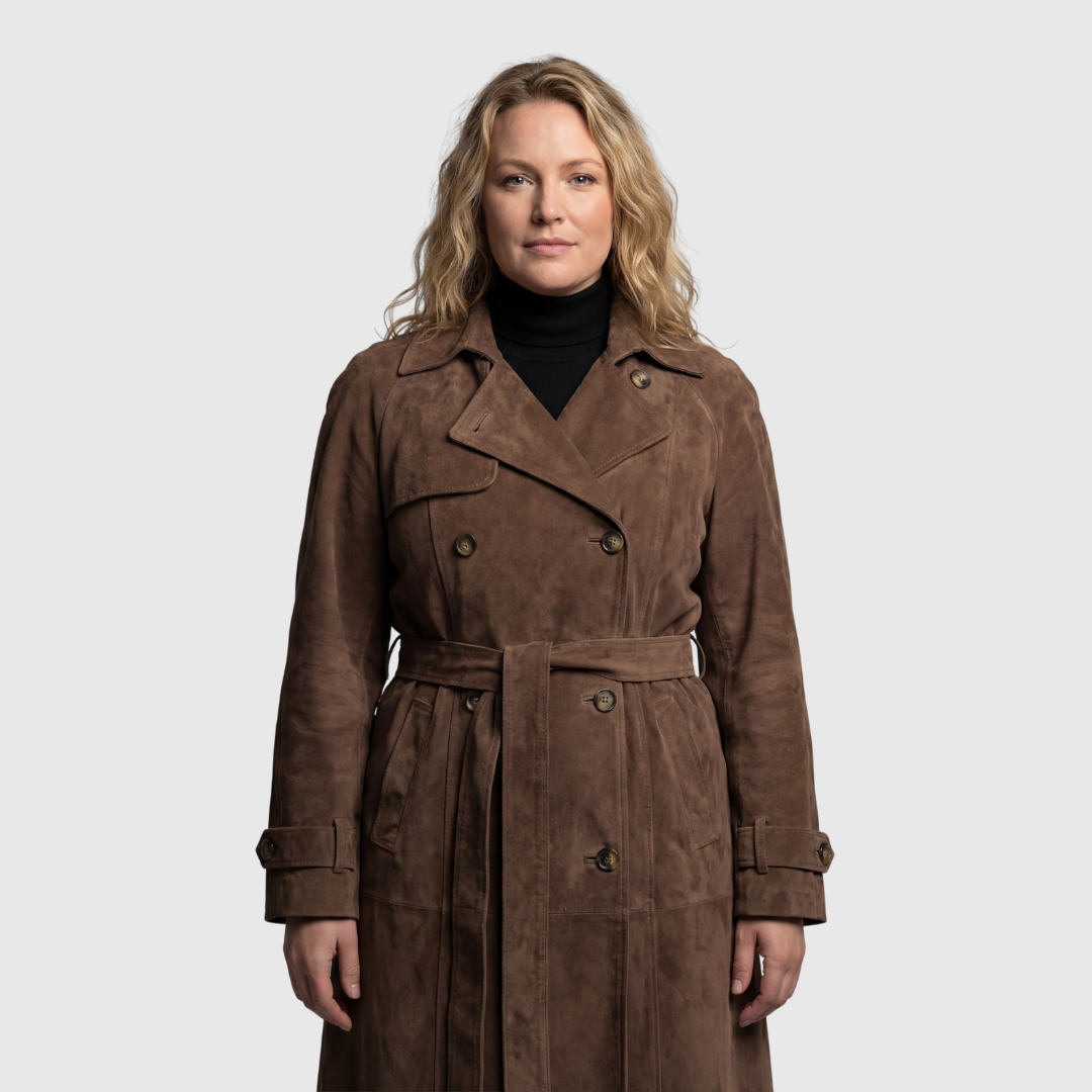 Maren Suede Luxe™ | Suede trenchcoat met Riem – VENGEE.nl