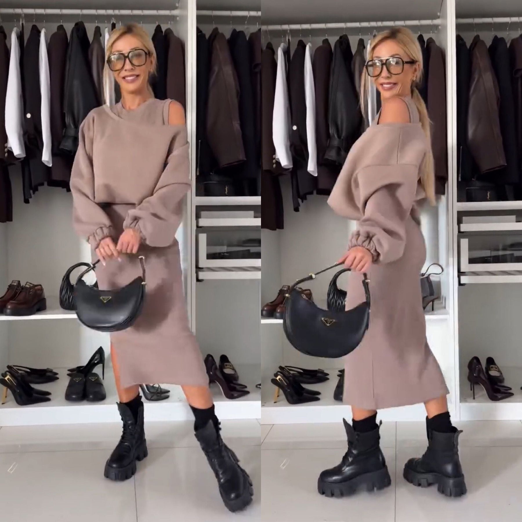 Leah Luxe | Set met Cold-Shoulder Top en Midi-Rok – VENGEE.nl